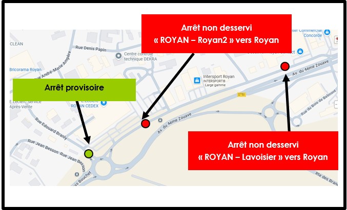 Travaux zone commerciale Royan 2 - Lignes 2 et 7 modifiées